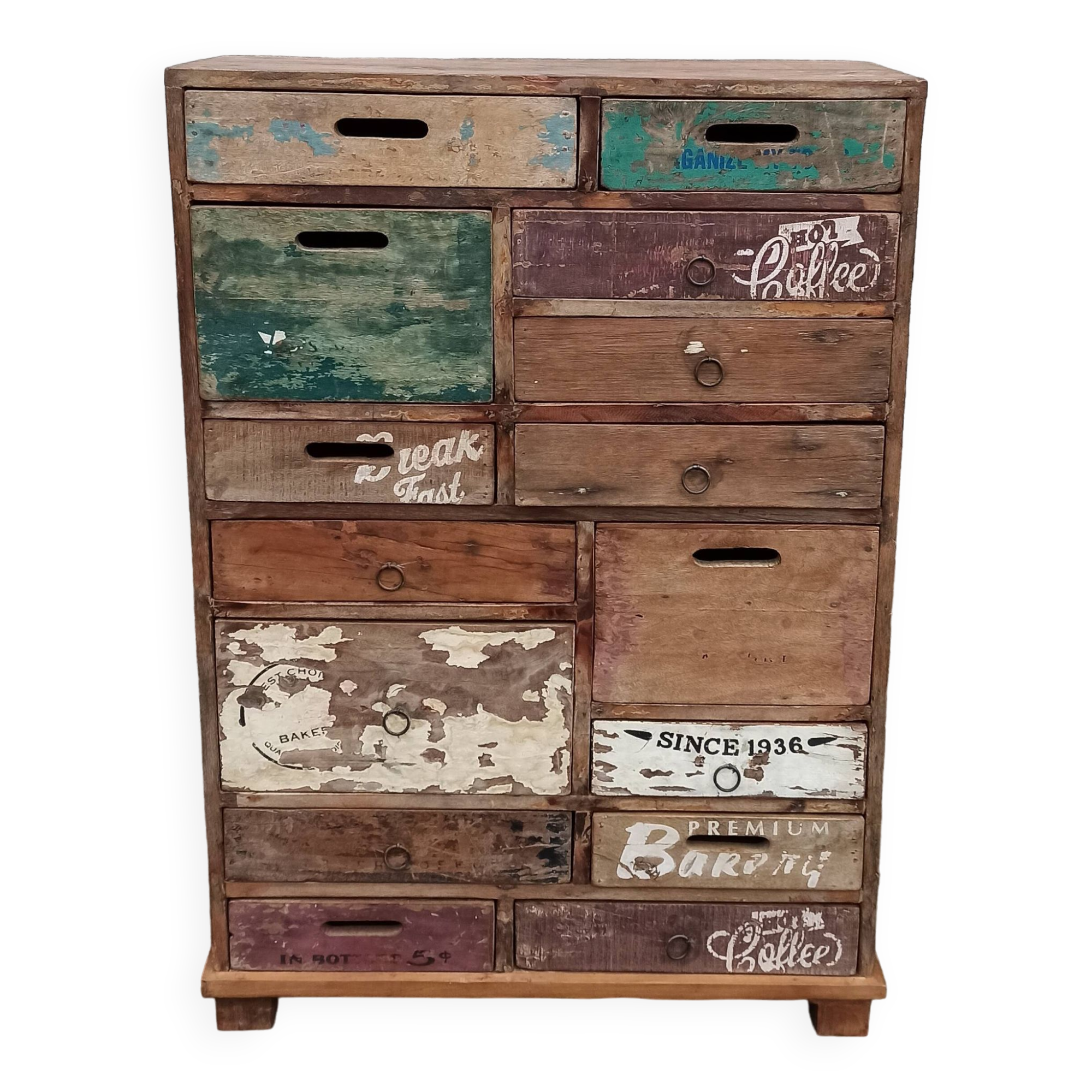 Commode originale en bois avec 15 tiroirs déparéillés | Selency
