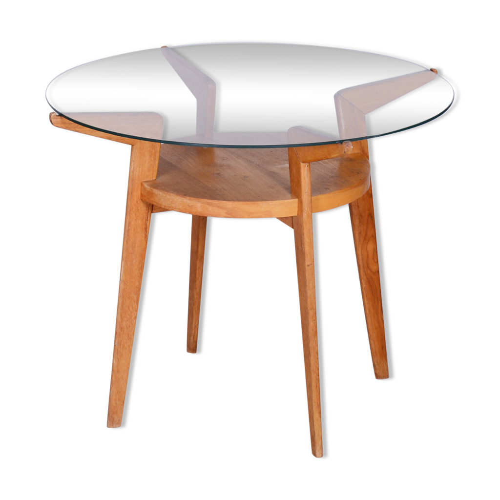 Table ronde du milieu du siècle, Jitona Sobeslav, chêne, verre ...