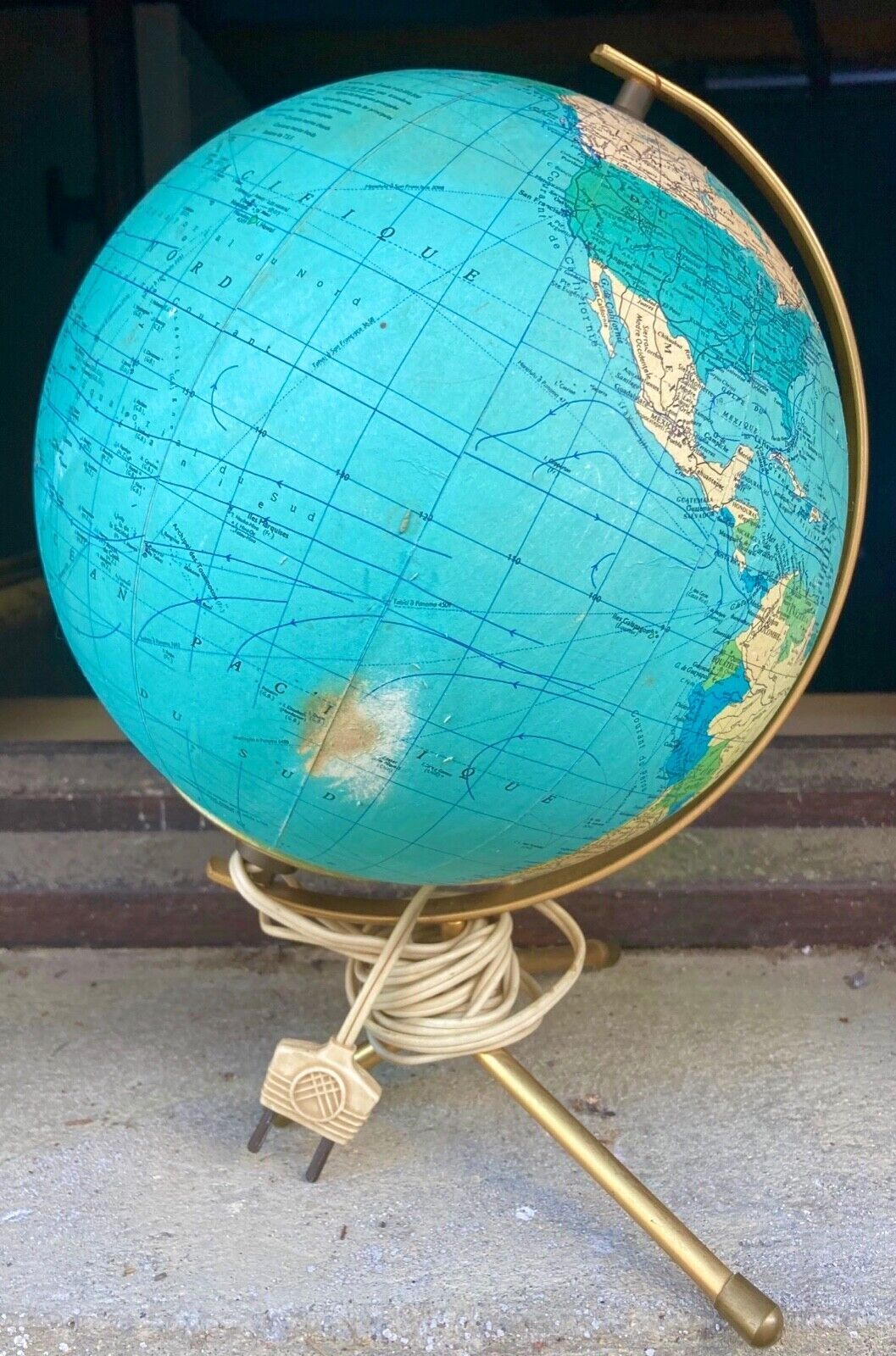 Globe terrestre mappemonde ancienne verre lumière design vintage 1970 ...