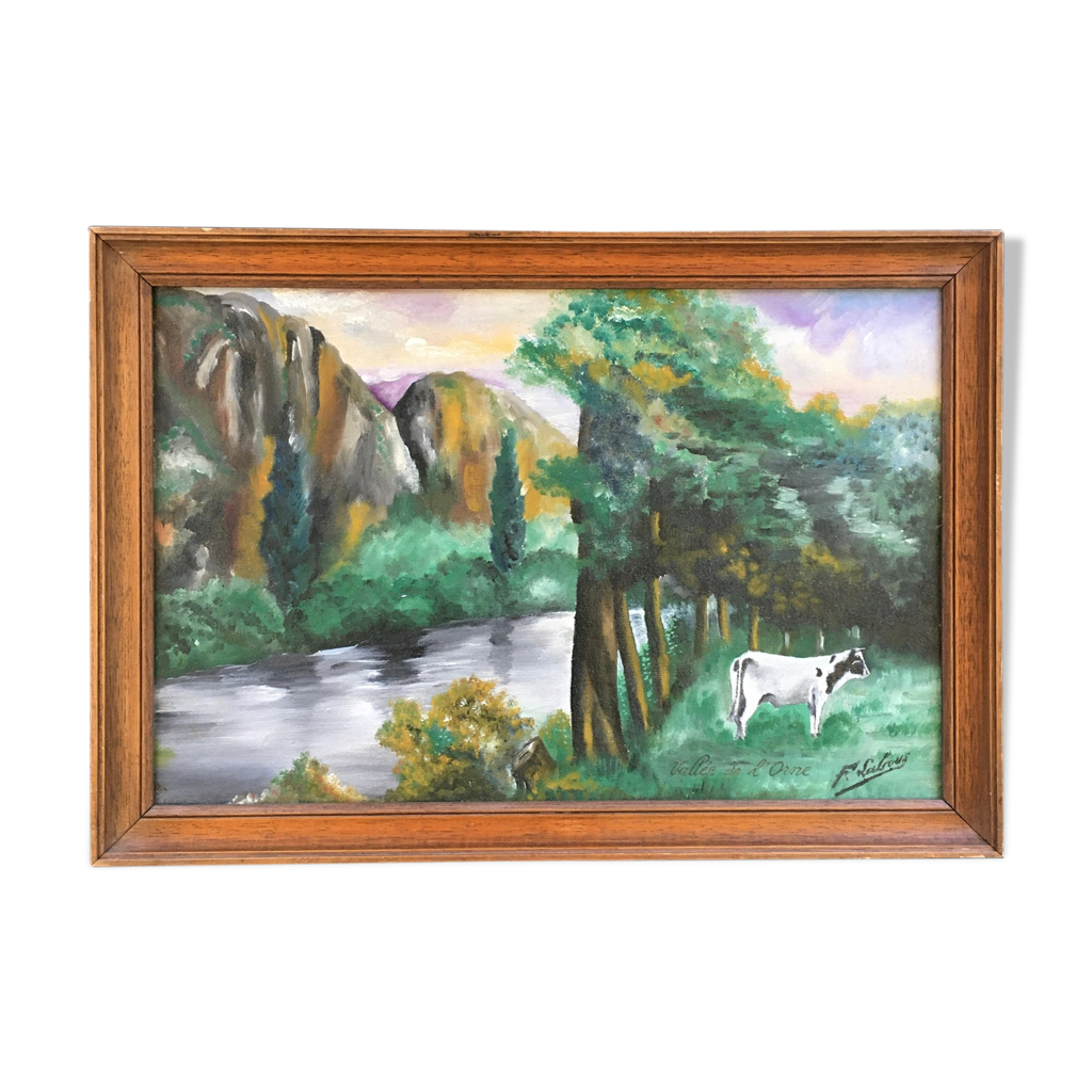 Tableau ancien paysage de campagne | Selency