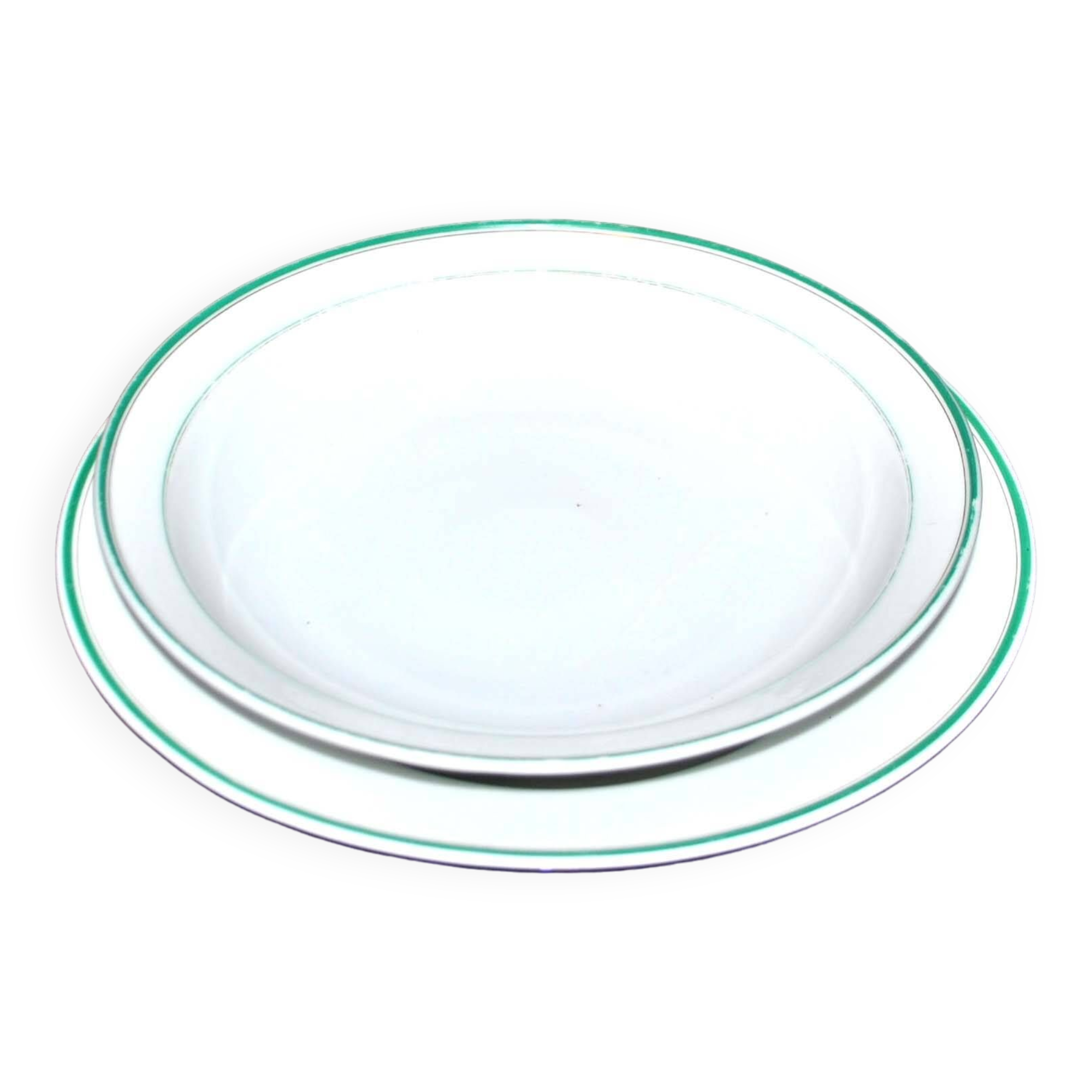 Limoges? lot de 2 plats ronds en porcelaine ancienne à liseré vert et ...