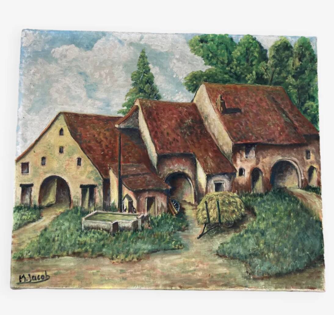 Tableau ancien huile sur toile ferme | Selency