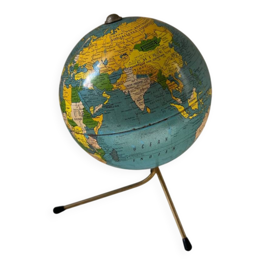Globe terrestre mappemonde métal Cartes Tarides Paris vintage | Selency