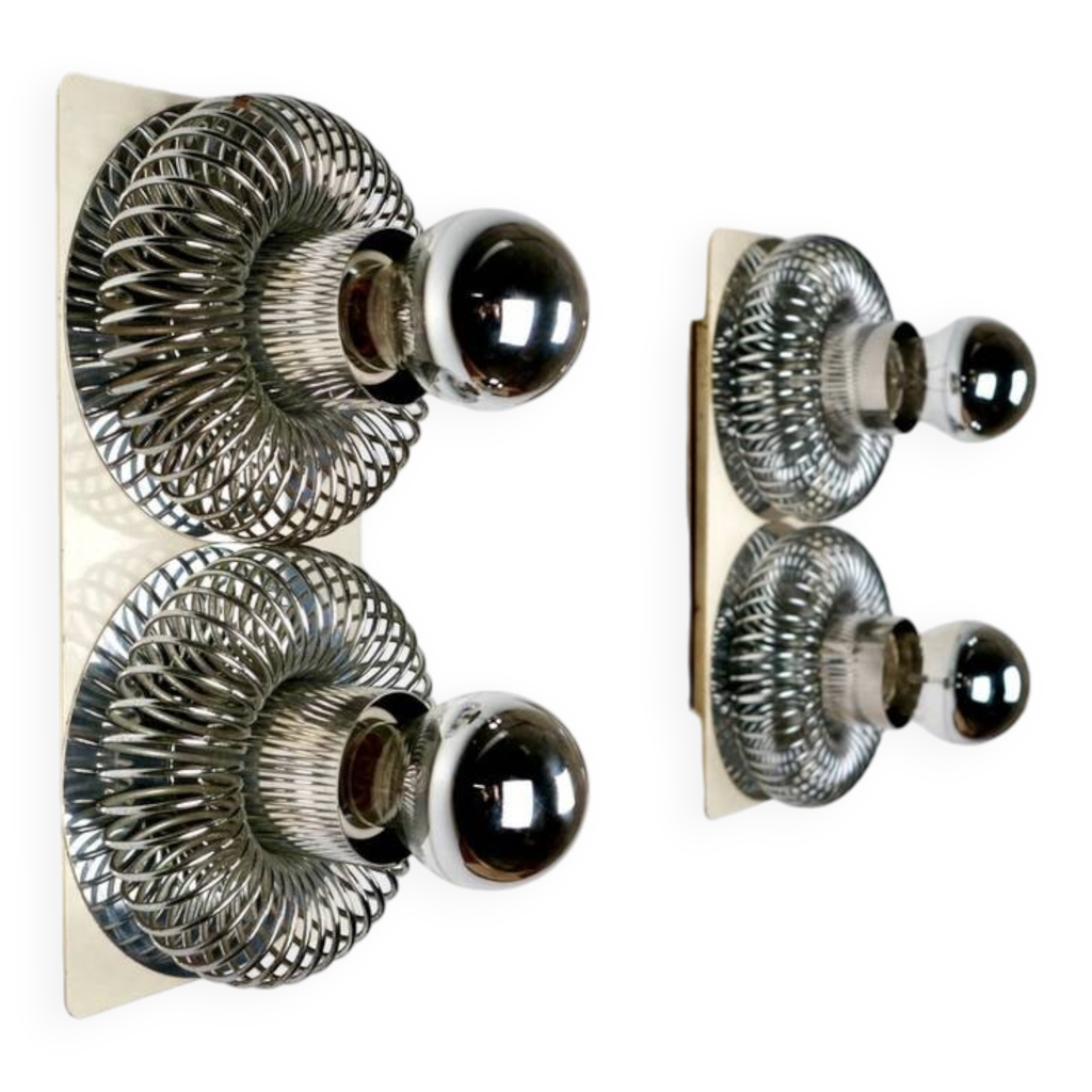 Paire d'appliques double ressorts par Philippe Rogier pour Oxar, France, 1970s | Selency