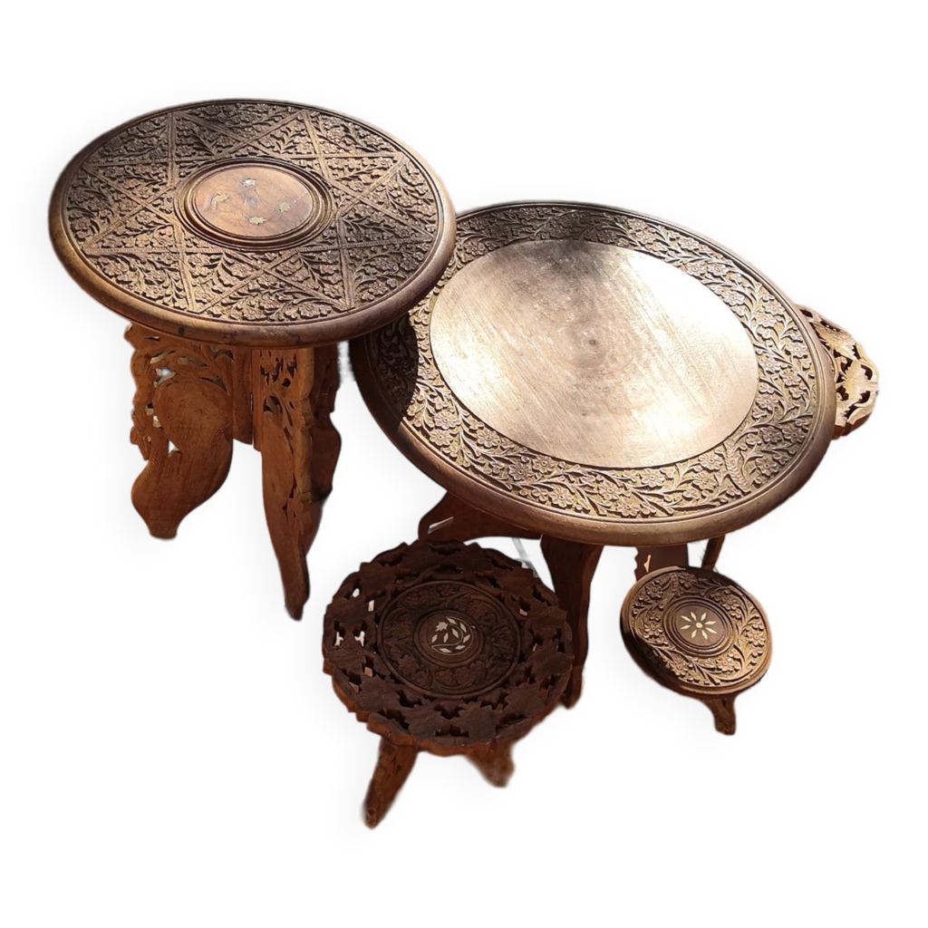 Ensemble de 5 bouts de canapé gigogne tables basses orientales Teck ...