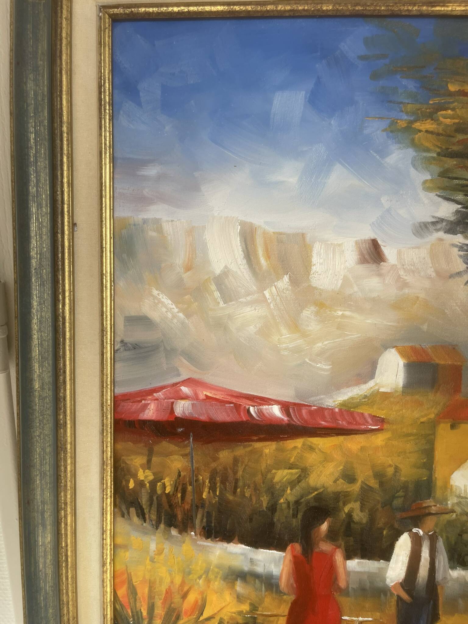 Ancien Tableau Peinture Huile Toile Paysage Paysan Travail Provence ...