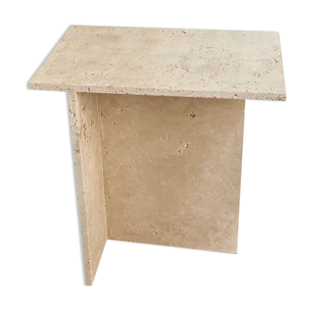 Table d’appoint minimaliste en pierre de travertin | Selency