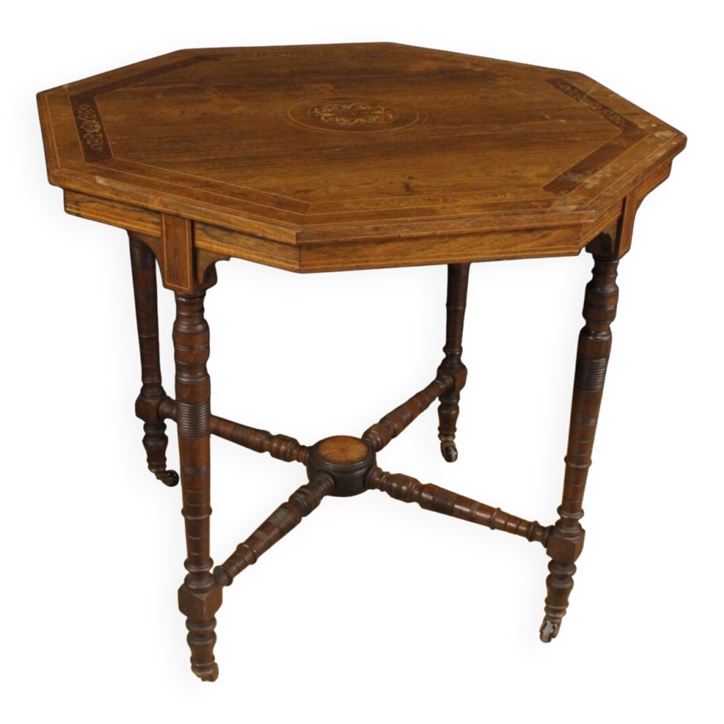 Table octogonale anglaise marquetée des années 20 | Selency