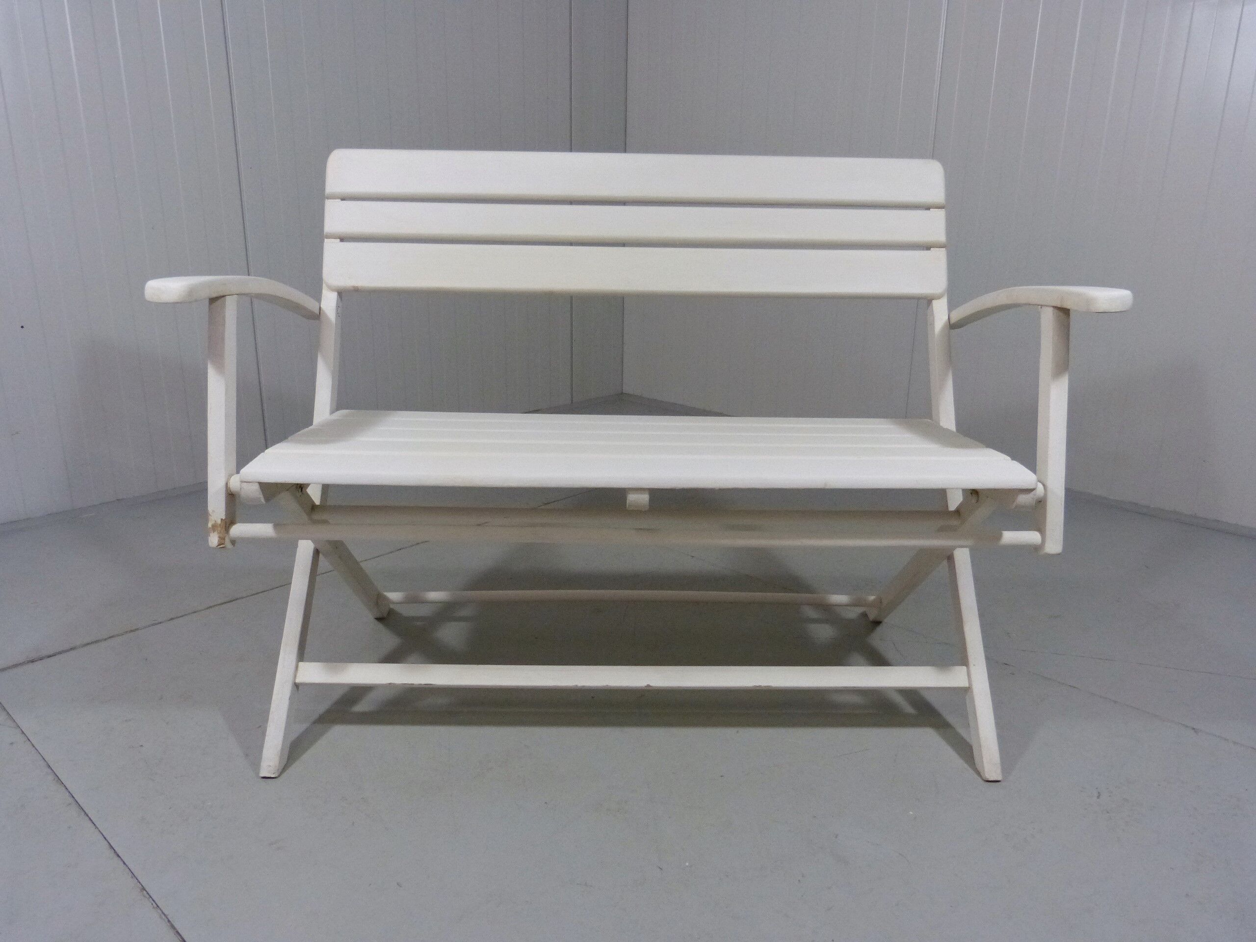 Banc de jardin rétractable en bois blanc des années 1960 | Selency