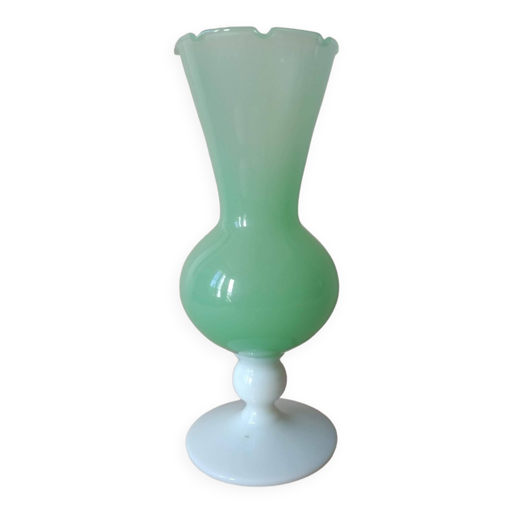Vase en opaline vert pastel et blanc | Selency