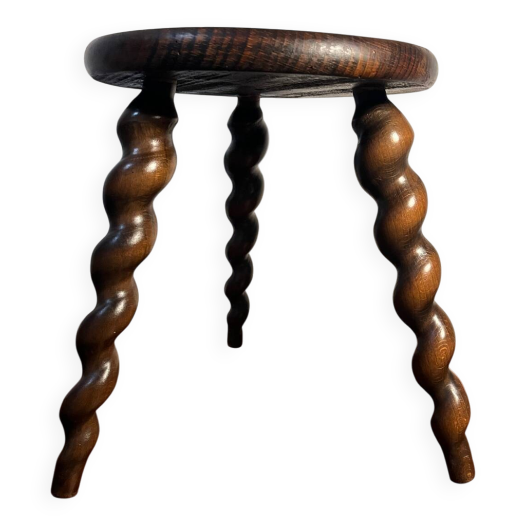 Tabouret rond tripode en bois tourné | Selency