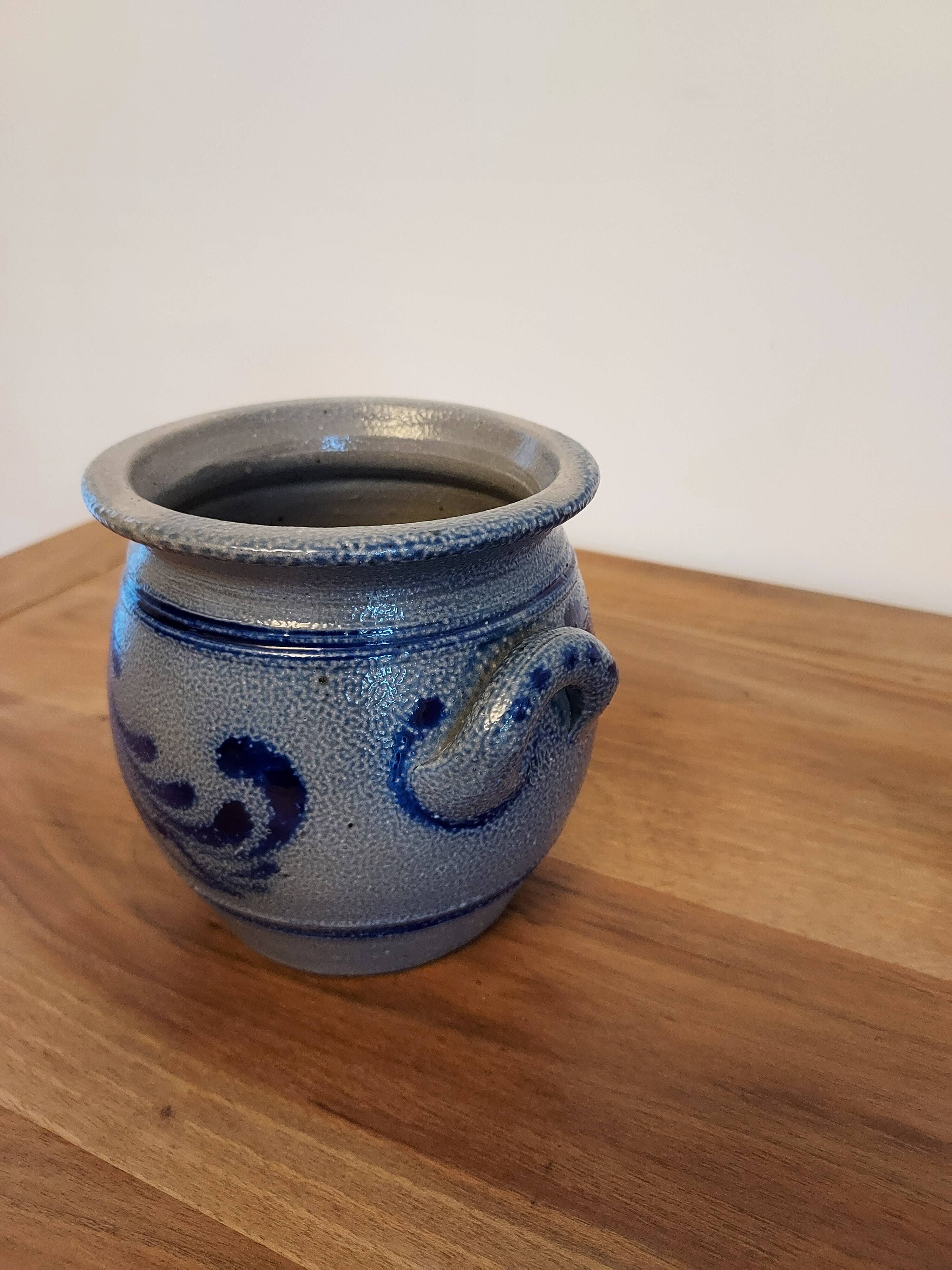 Pot véritable grès au sel Betschdorf d'Alsace, gris et bleu | Selency