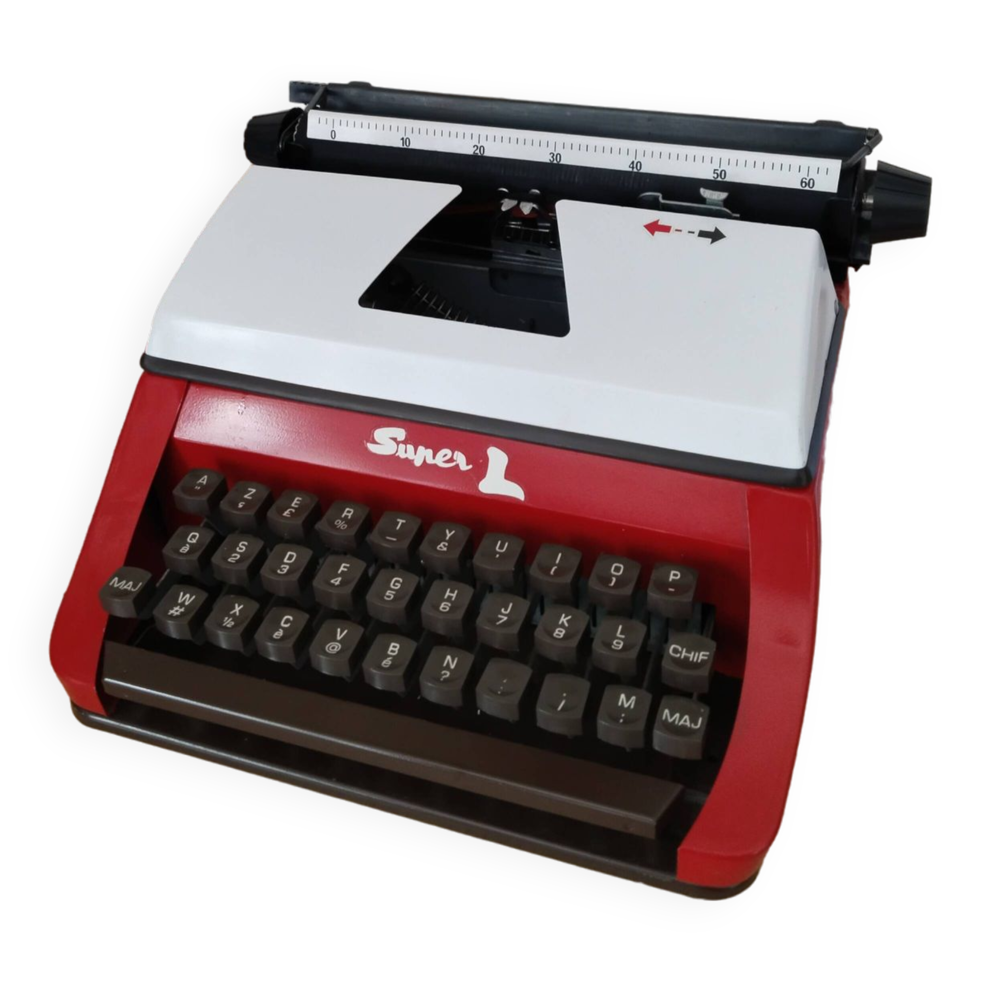 Machine à écrire enfant rouge , Super L , fonctionnelle, ruban neuf ...
