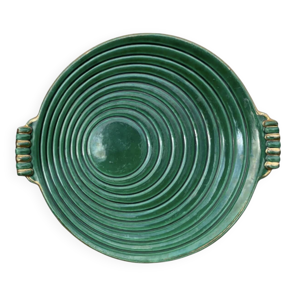 Plat rond art déco vert et doré | Selency