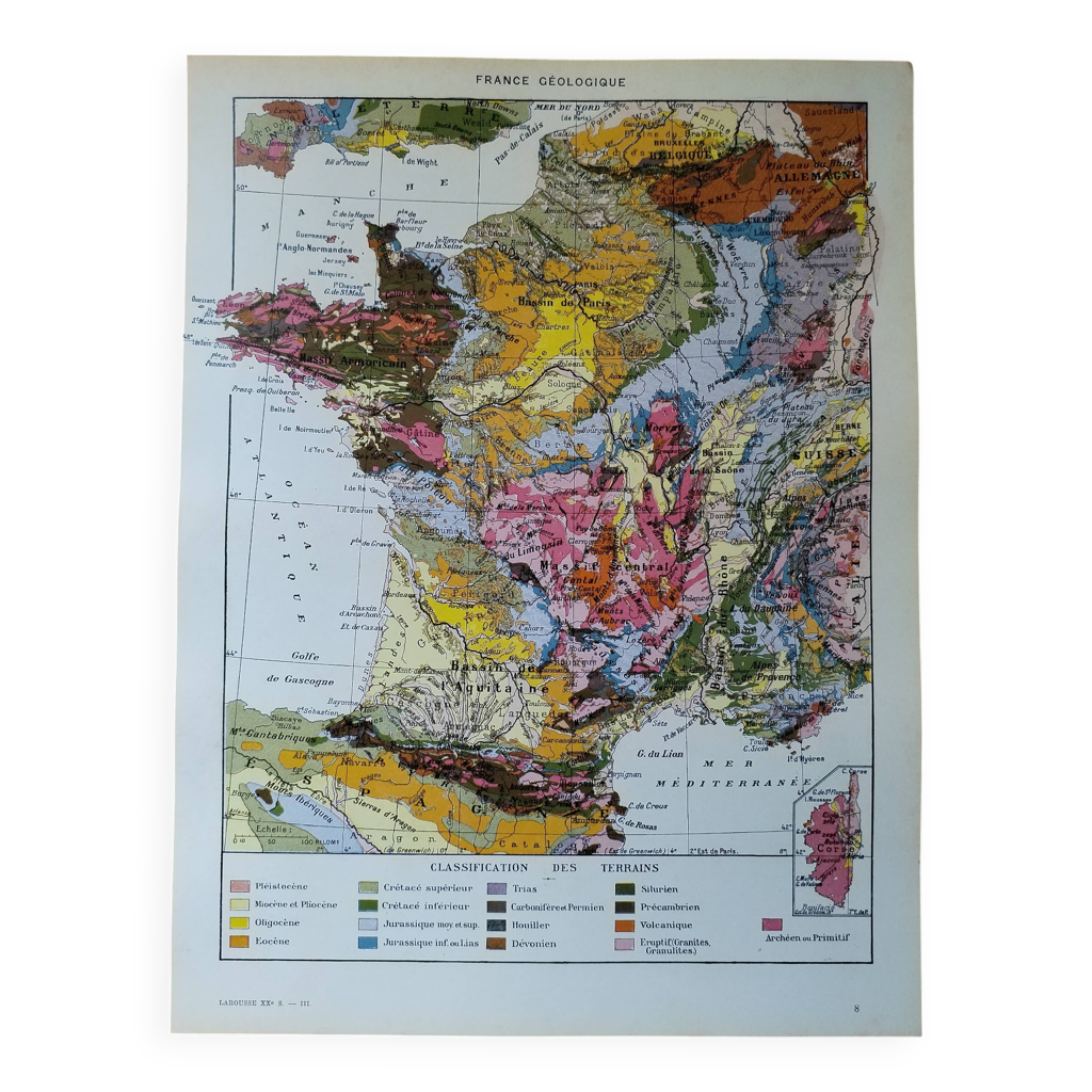 Lithographie originale sur la France (géologique + minière) | Selency