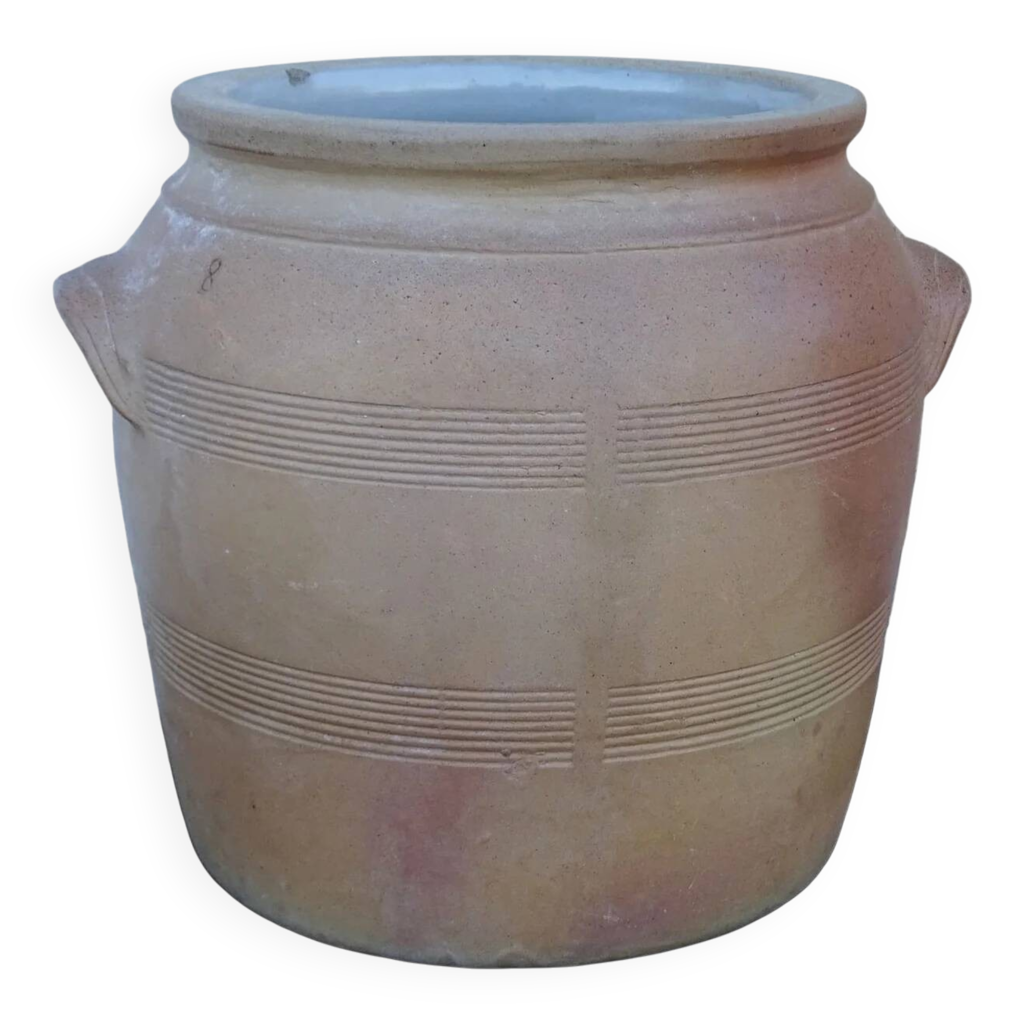 Grand pot ancien français en grès à glaçure brune | Selency