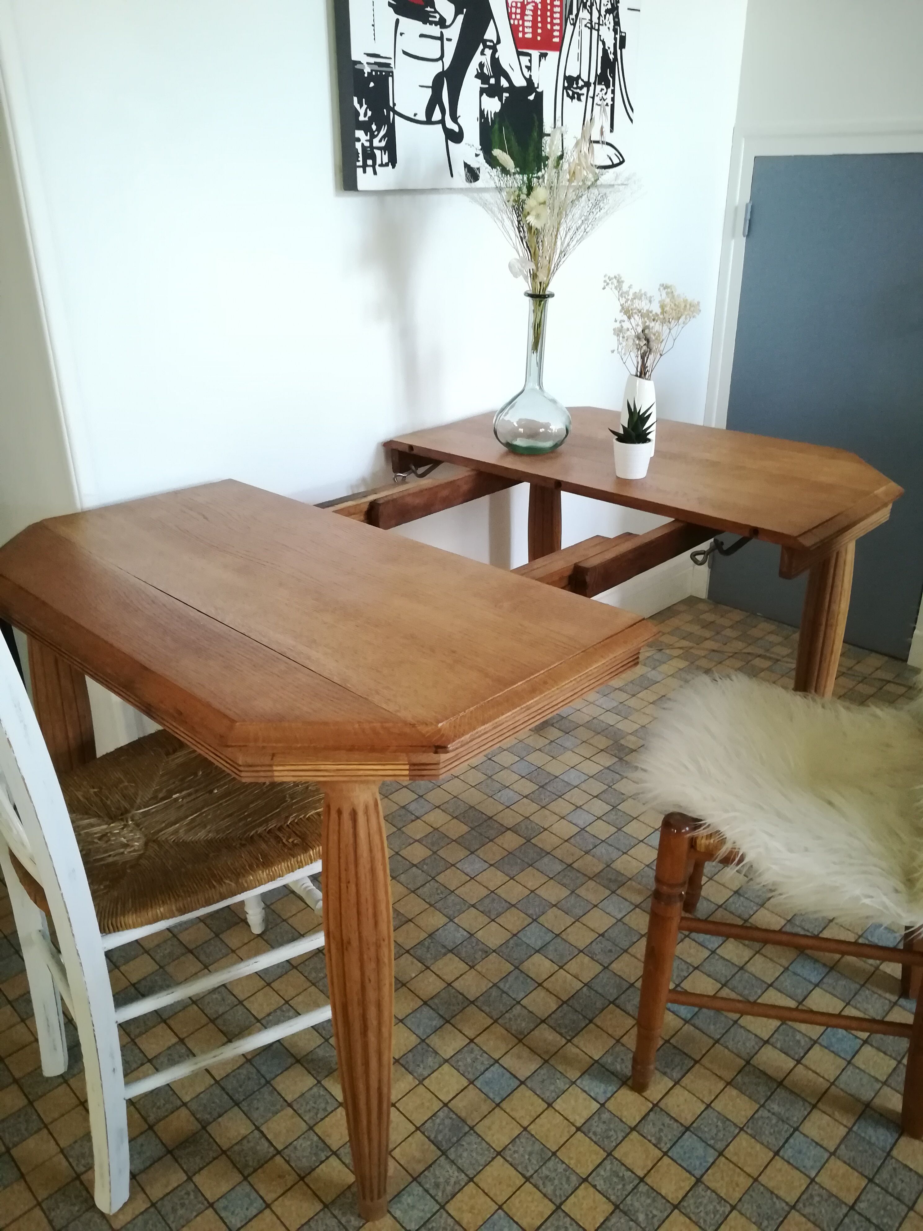 Table art déco en chêne massif extensible | Selency