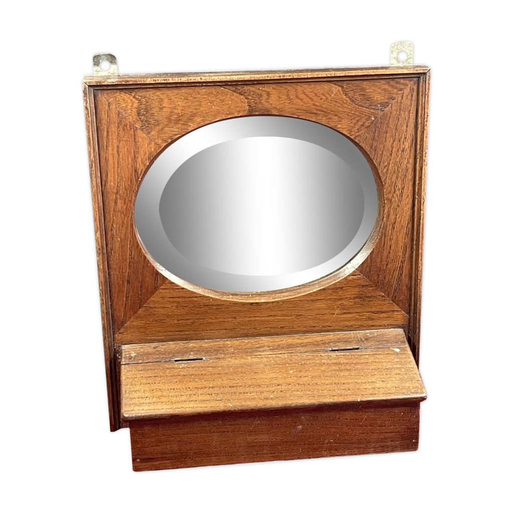 Barbière miroir bisauté et bois naturel à suspendre | Selency