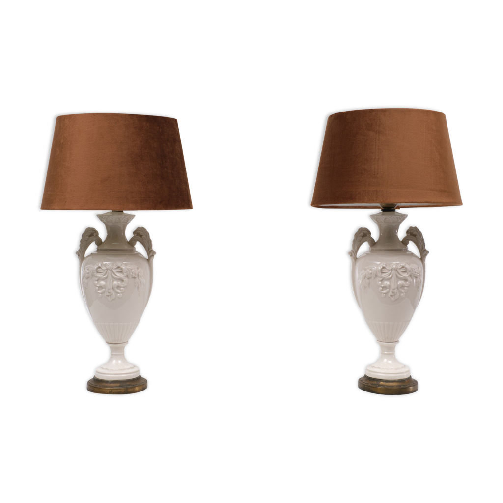 Lampes de table en crémeware gaufrée Wedgwood, années 1970, Angleterre ...