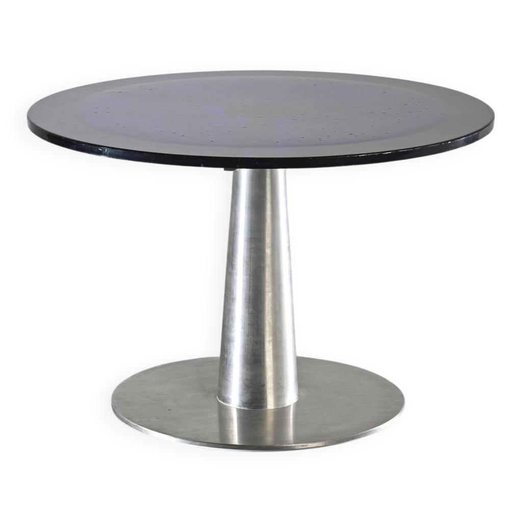 Table à dîner en verre soufflé et acier par Perrin & Perrin, circa 1990 ...