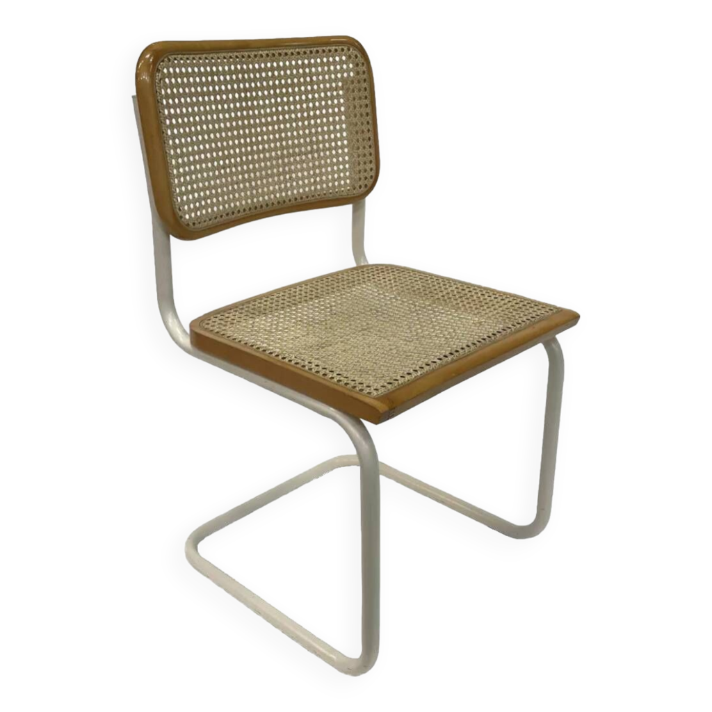 Chaise Cesca modèle b32 en blanc et bois par Marcel Breuer | Selency