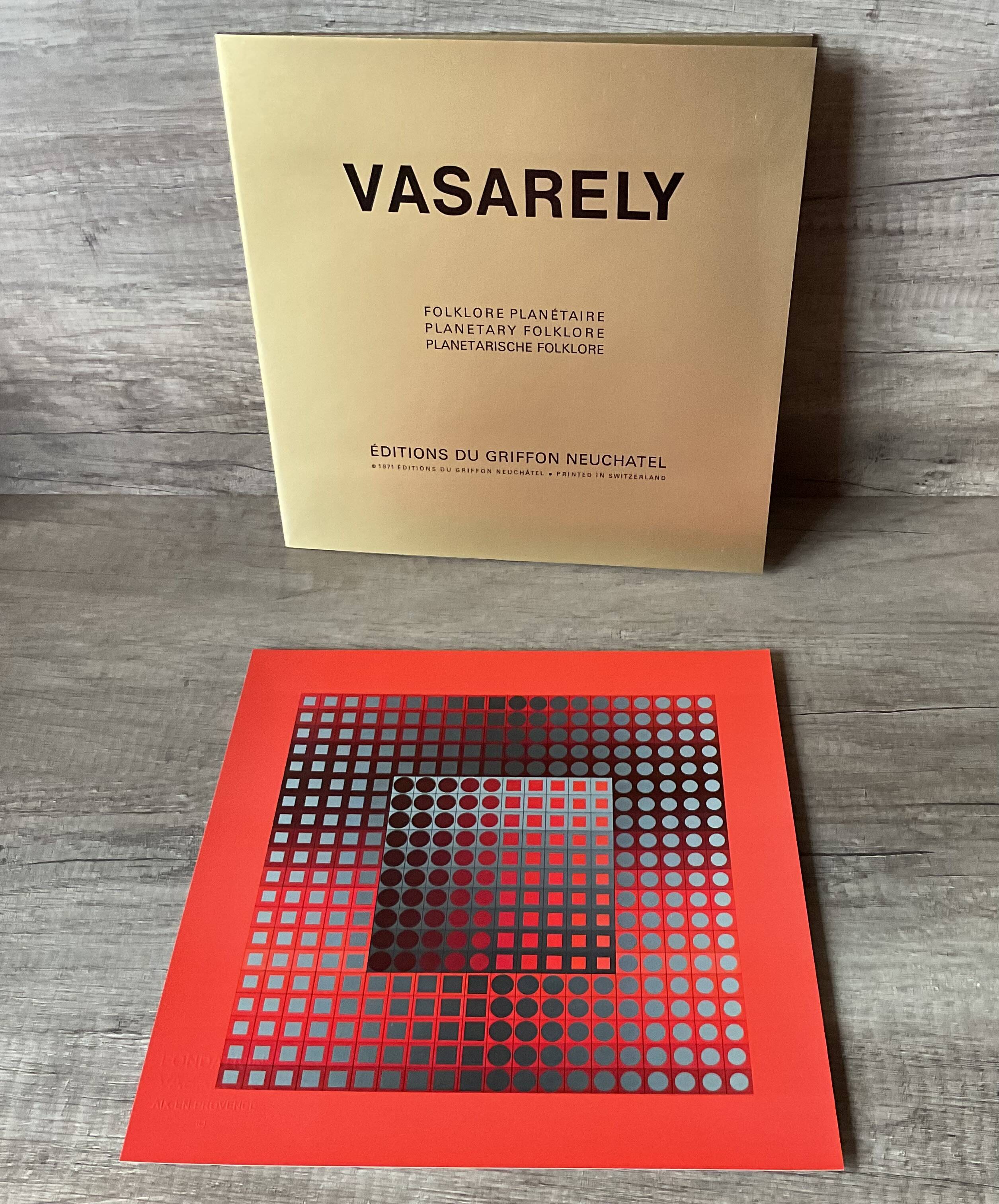 Victor Vasarely, Portfolio complet de 10 Héliogravures 27x27cm, estampillées Fond. Vasarely ...