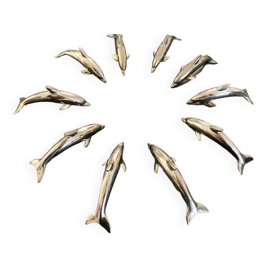 10 porte-noms dauphin, en métal couleur argent | Selency