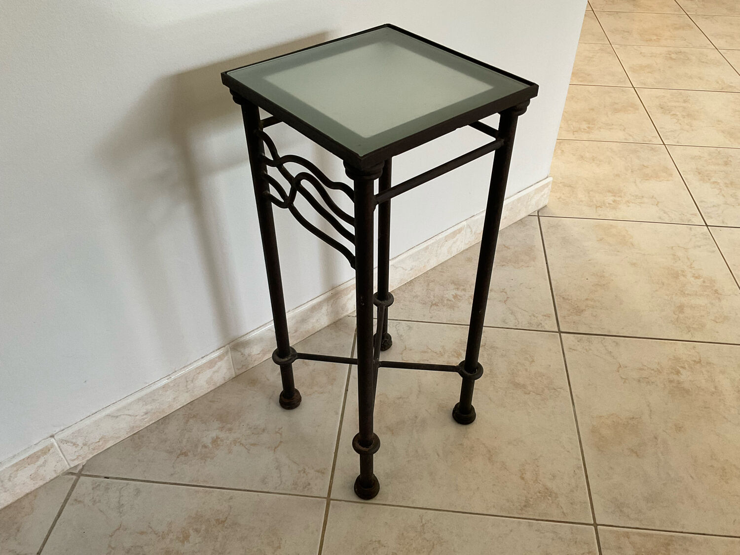 Sellette fer forgé et verre trempé Louis Drimmer | Selency