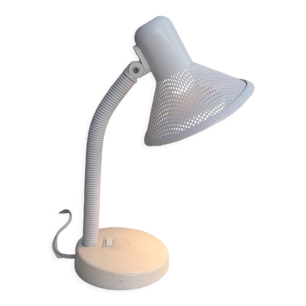 Lampe bureau vintage Massive en tôle perforée laquée blanc 1980 | Selency