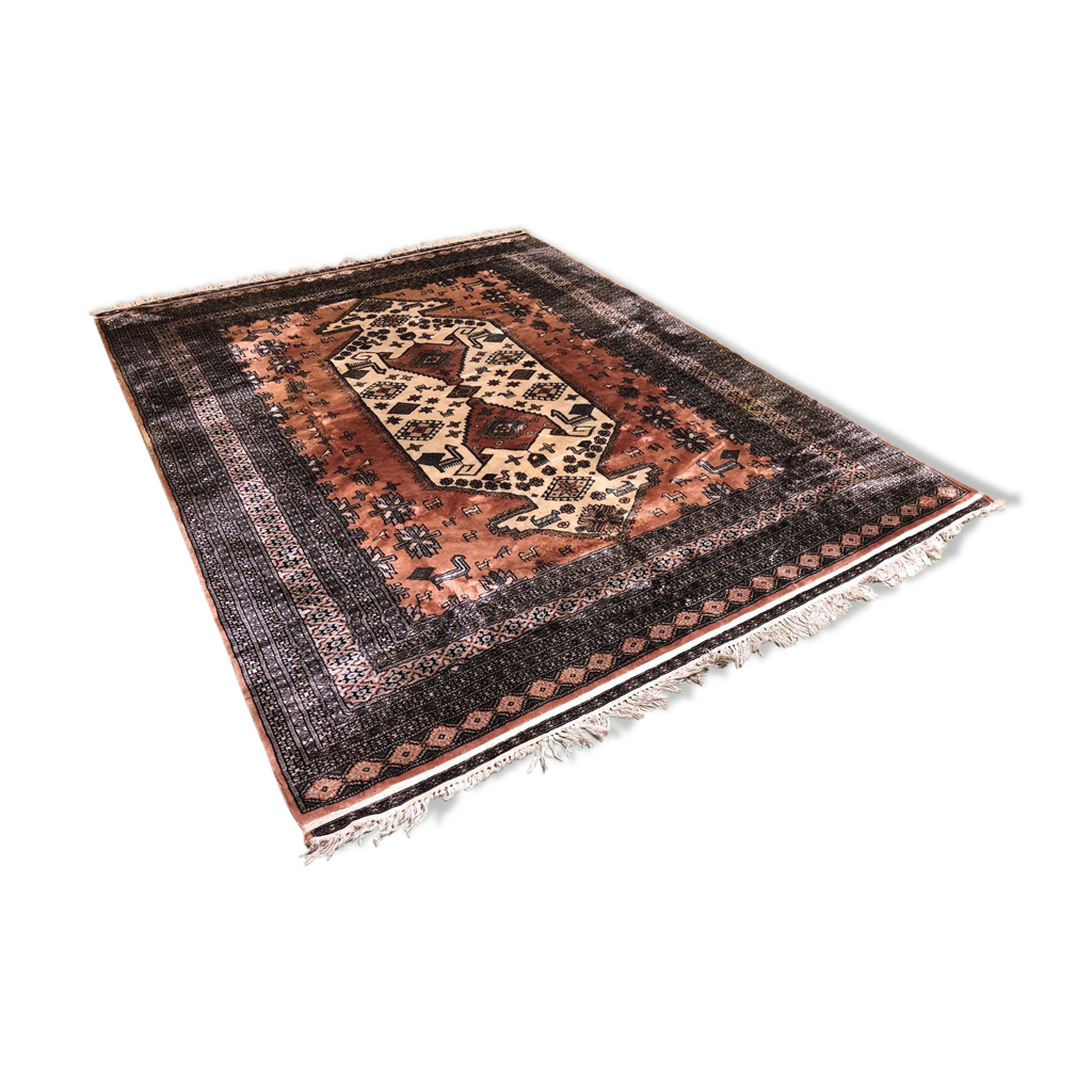 Grand tapis d'orient fait main en laine et soie 310x227cm | Selency