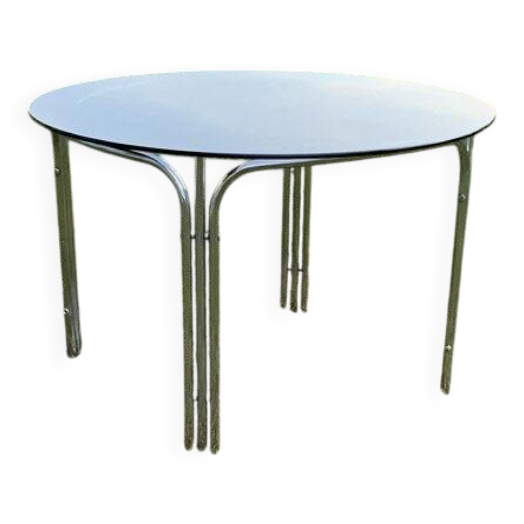 Table basse ronde mid-century chrome et plateau verre argenté années ...