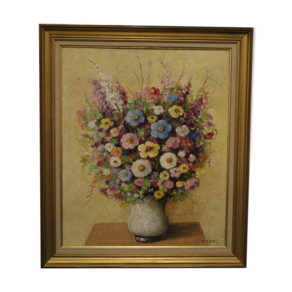 Huile sur toile "Bouquet de fleurs" de Paul Féron | Selency