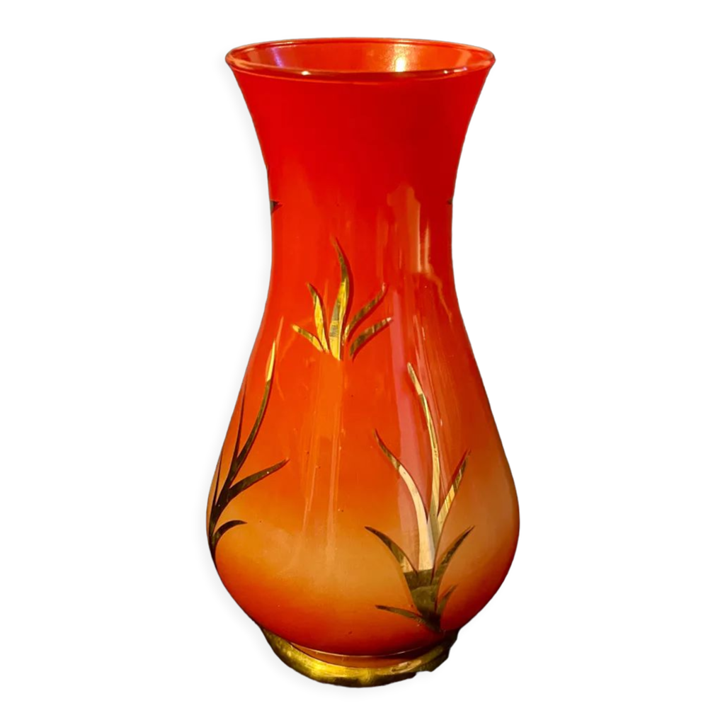 Vase rouge et dorure doré année 1960 | Selency