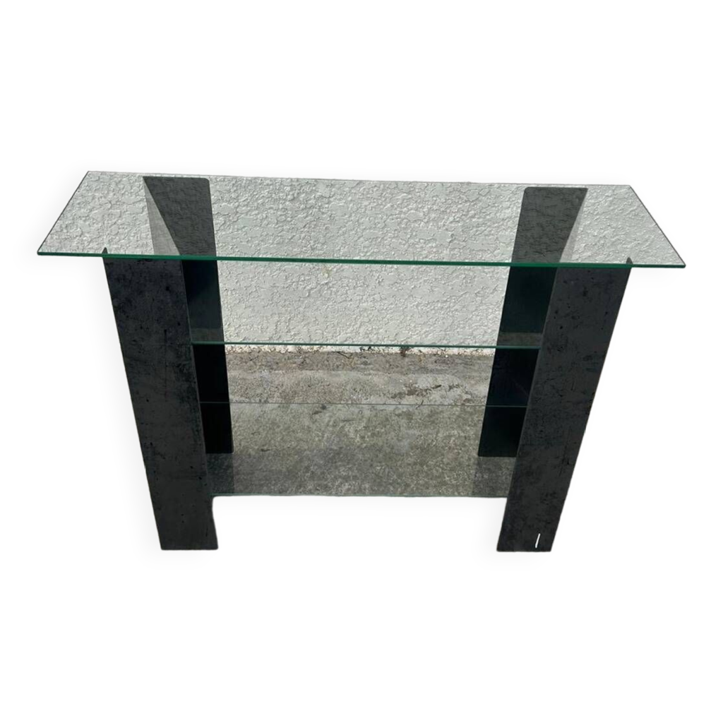 Console en fer et étagères et verres | Selency