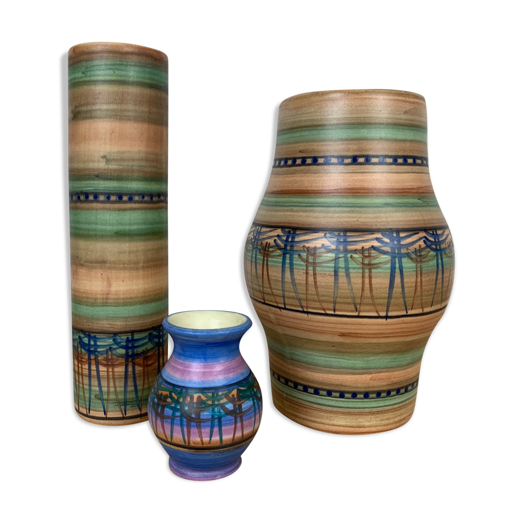 Trio vases Louis Bacculini and Michel Gorgeon, ceramics Vallauris 60s ...