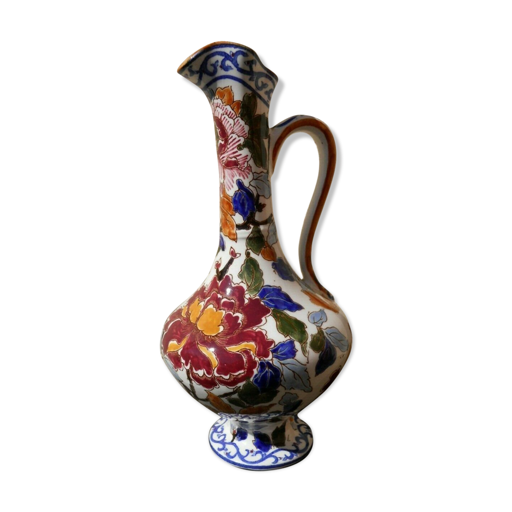 Pichet cruche petite aiguière faïence de Gien décor pivoine | Selency