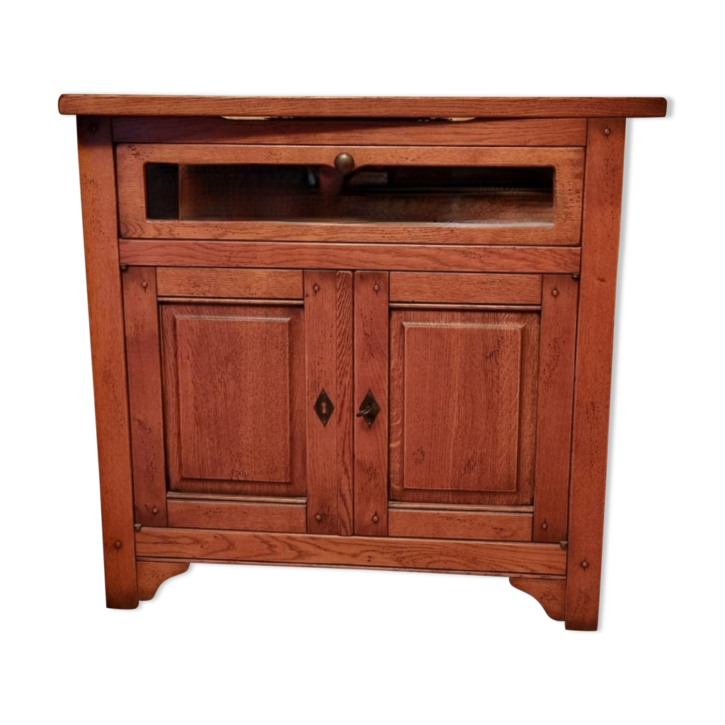 Meuble TV chêne massif à plateau pivotant | Selency