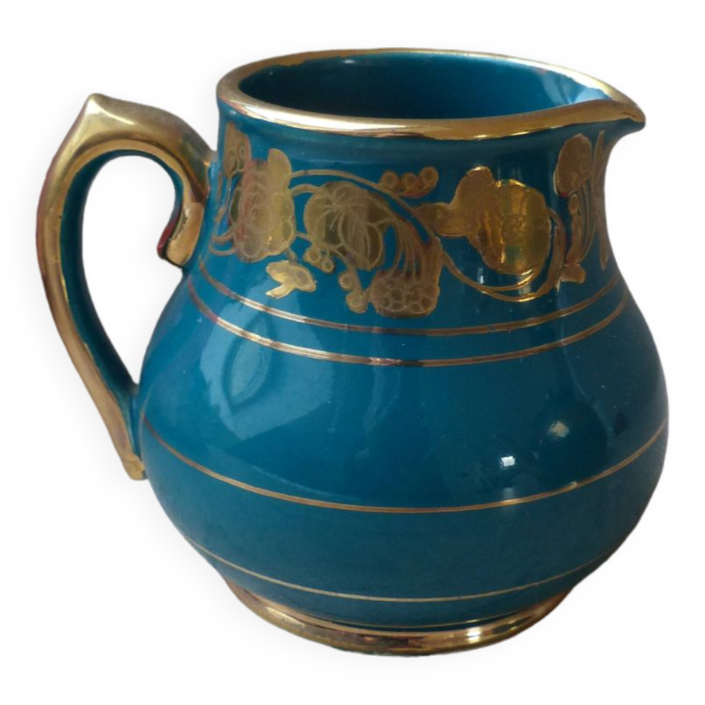Ancien petit pot à crème Sadler en céramique bleu vert motif doré, pot ...