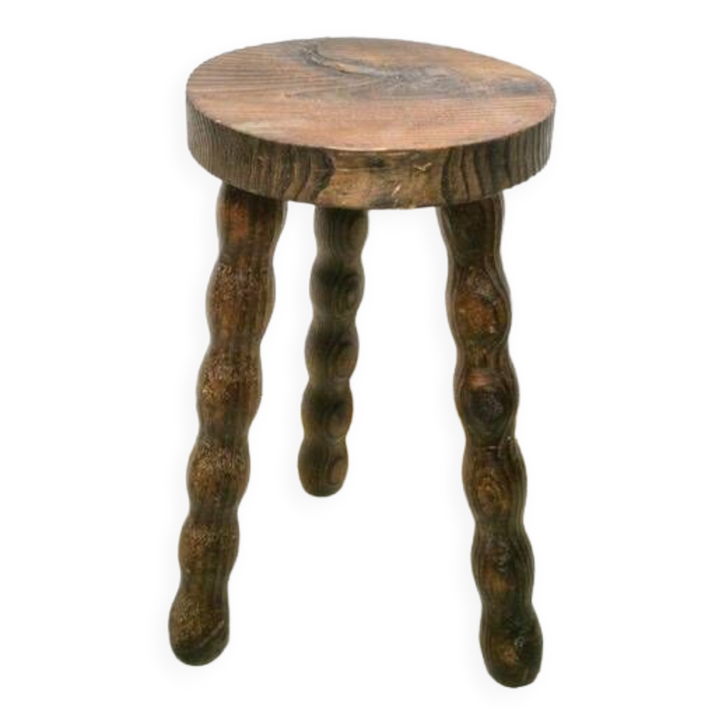 Tabouret tripode en bois tourné | Selency