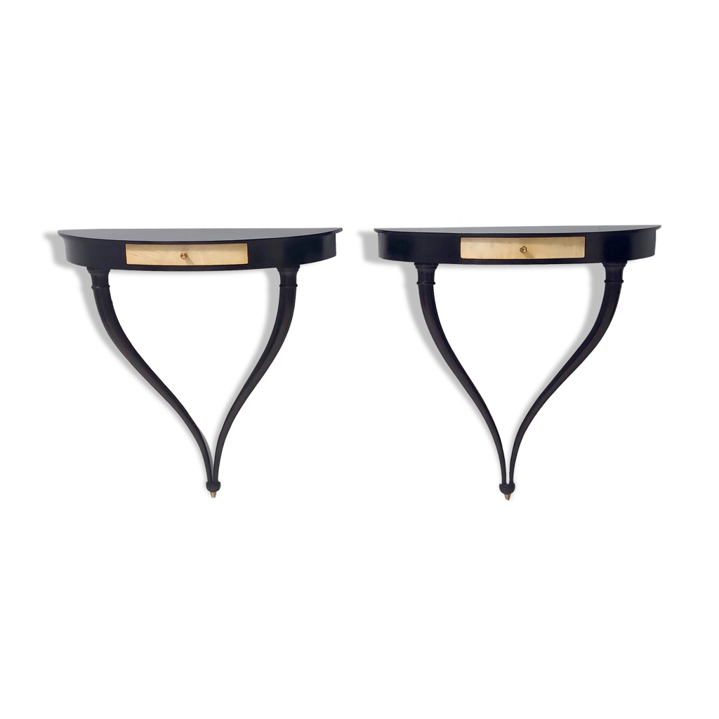 Paire de consoles murales en bois ébonisé noir par Guglielmo Ulrich ...