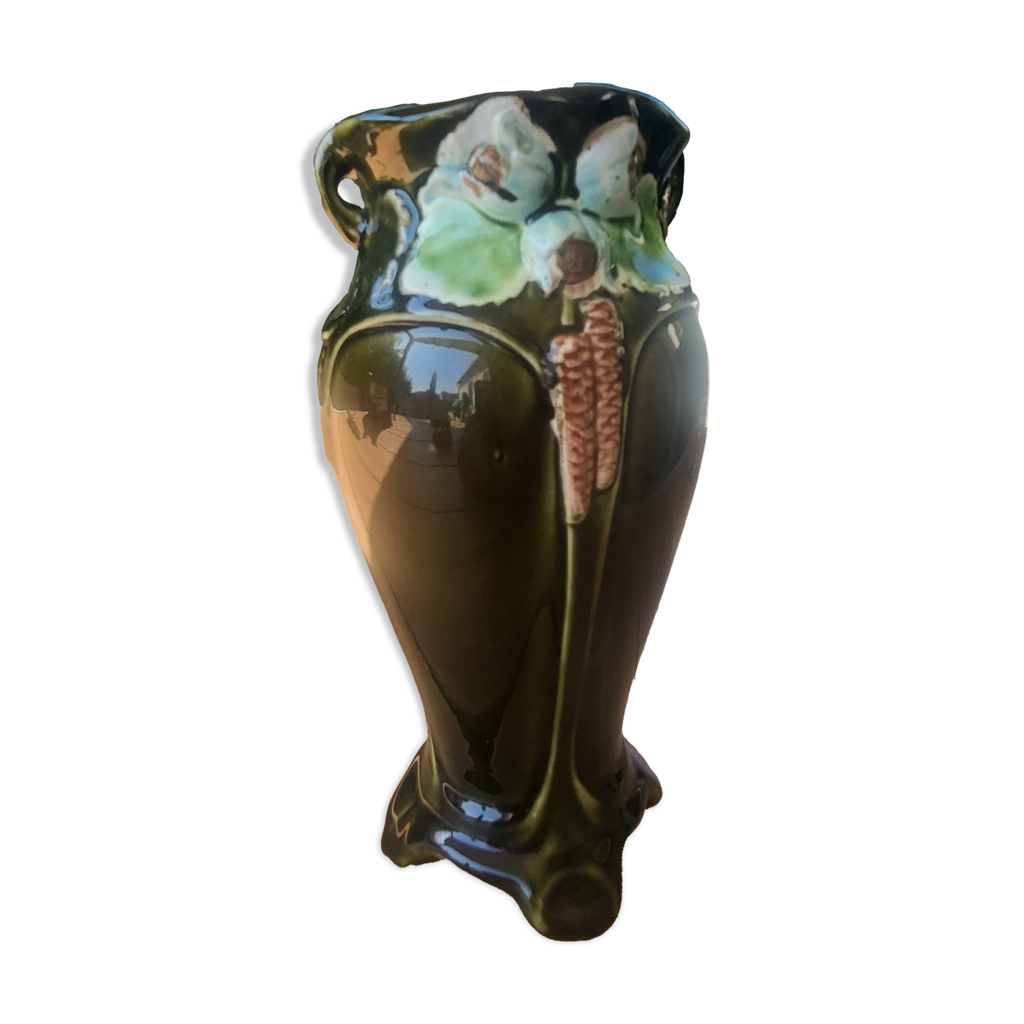 Vase Art Nouveau en céramique émaillée polychrome signé De Bruyn ...