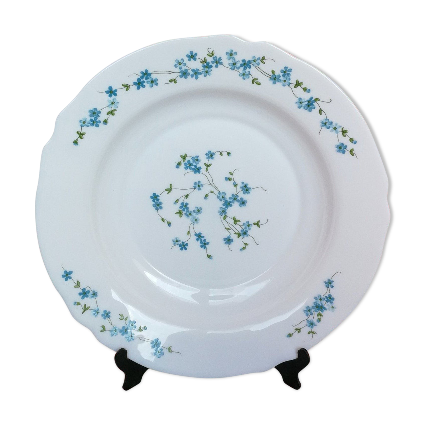 Plat creux Arcopal Veronica Myosotis fleurs bleues opaline vintage retro | Selency