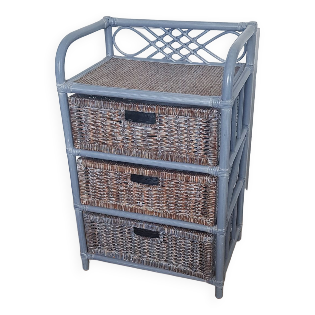 Commode en rotin & osier bleu gris | Selency