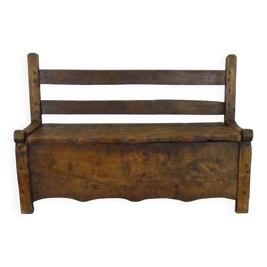 Ancien banc coffre du XIXème en bois de noyer | Selency