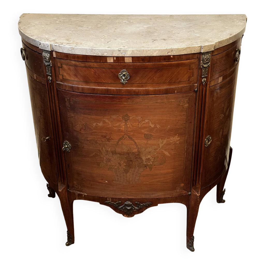 Louis XVI Style Half-Moon Chest of Drawers with Marquetry | Selency