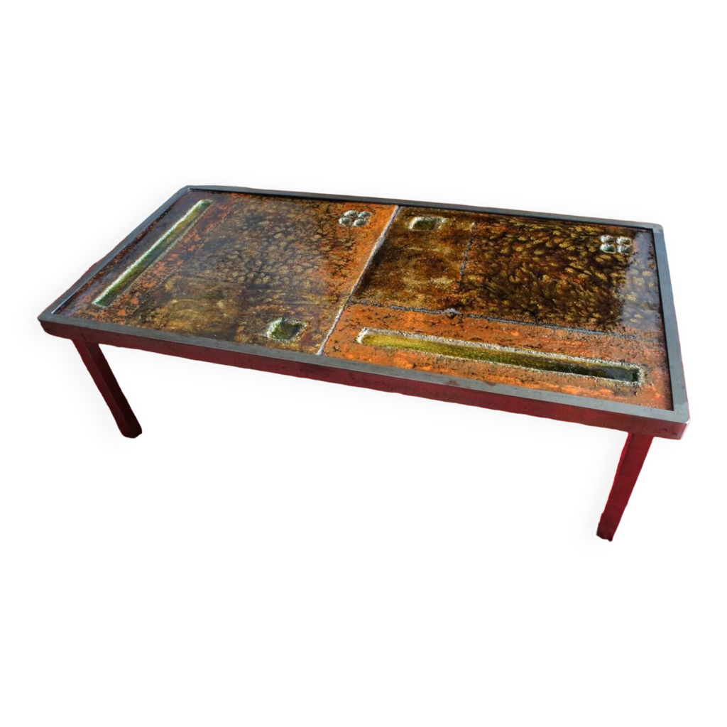 Table Basse Céramique & Acier de Robert & Jean Cloutier Vintage 1950 / 1960 | Selency