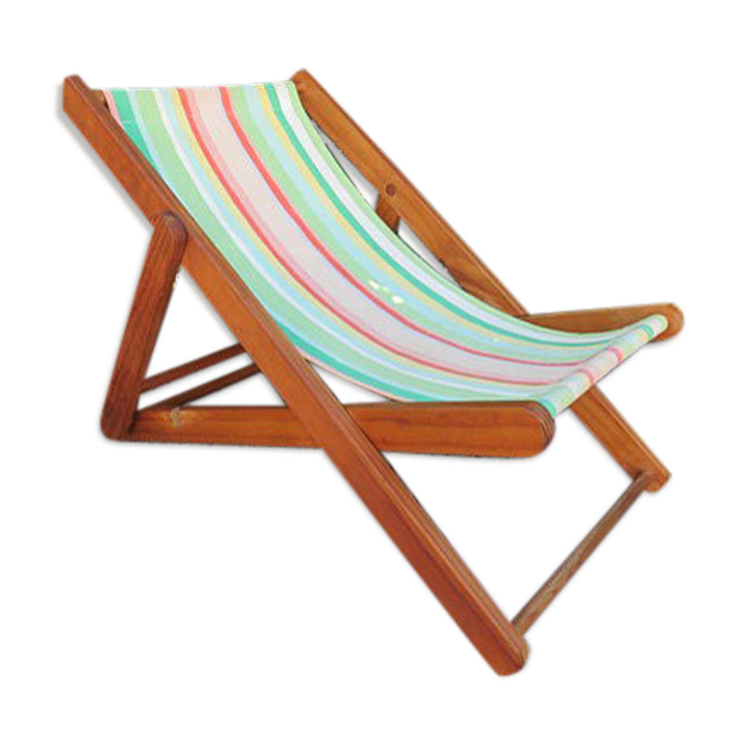 Transat chaise longue enfant tissu bayadère années 70 | Selency