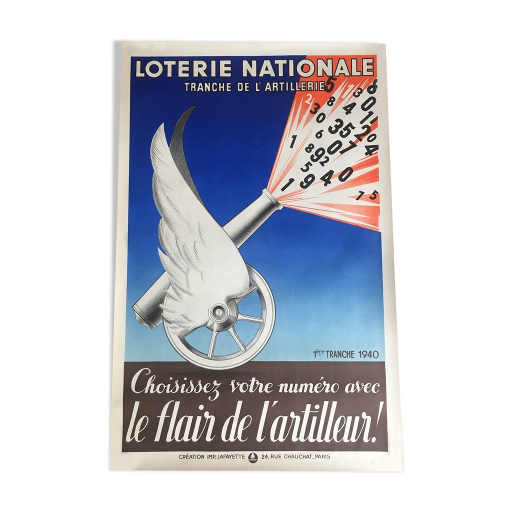 Affiche ancienne Loterie Nationale Artilleur Années 1940 | Selency