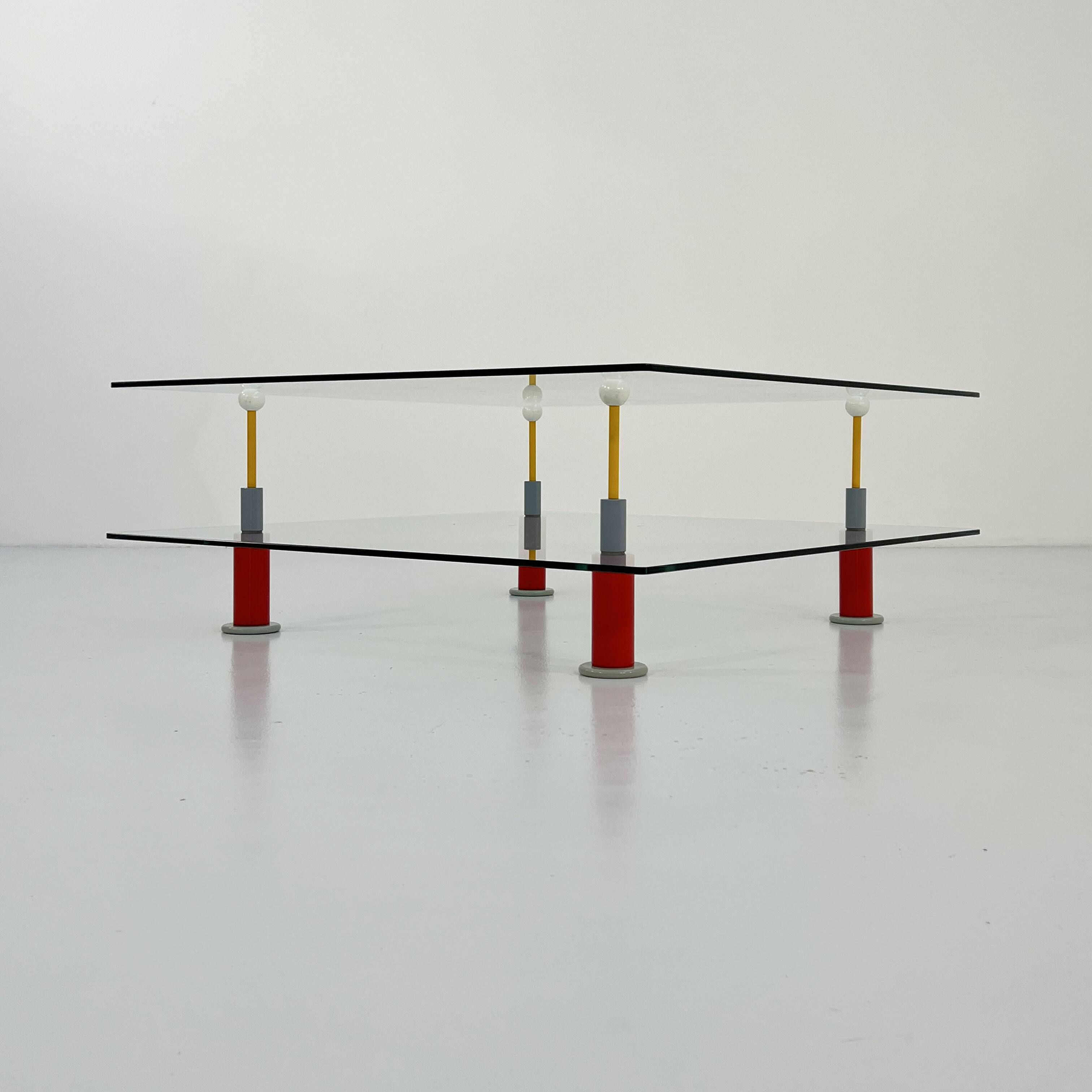 Postmodern glass coffee table with floating pane, 1980s | Selency