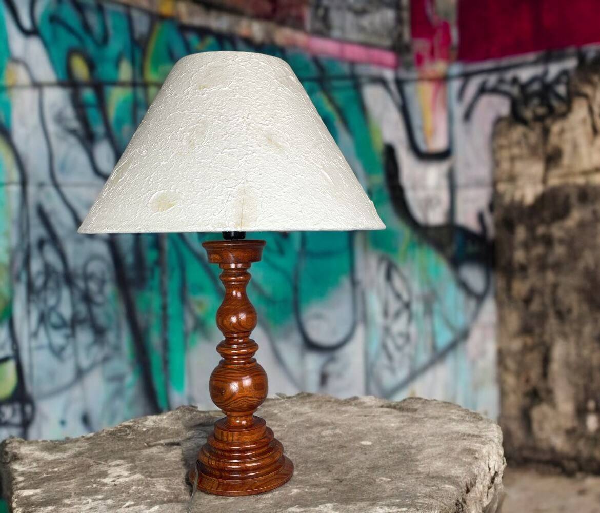 Grande lampe de table buffet en bois avec abat-jour en papier fait main ...